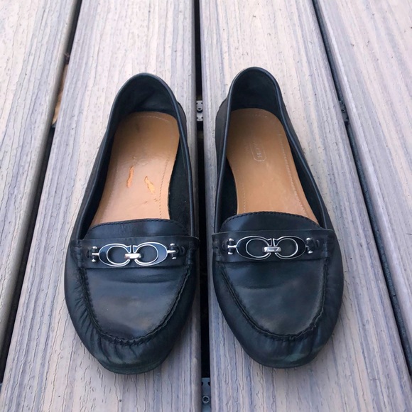 Coach | Shoes | Coach Fortunata Driving Loafers Black Leather Silver ...